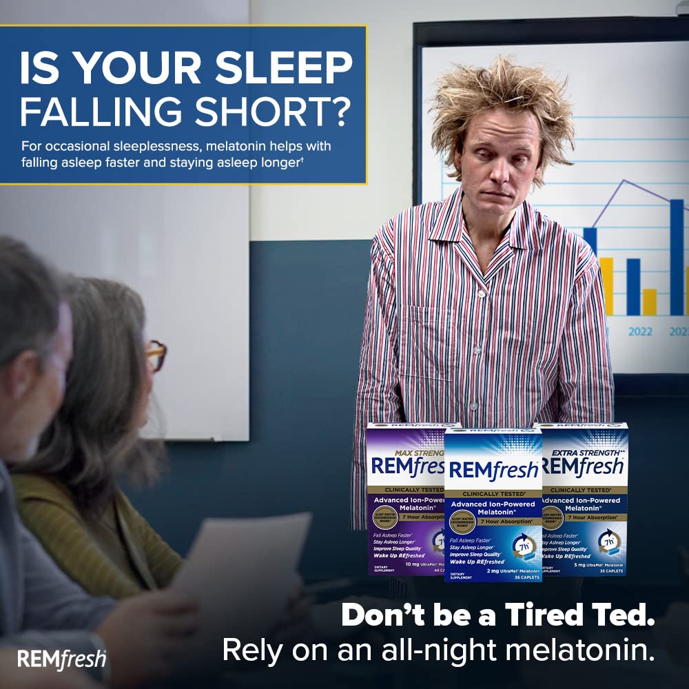 REMfresh Extra Strength 5mg Melatonin Sleep Aid Supplement (36 Caplet) | Sleep Supports Immune Function | #1 Doctor Recommended | Pharmaceutical-Grade, Ultrapure Melatonin