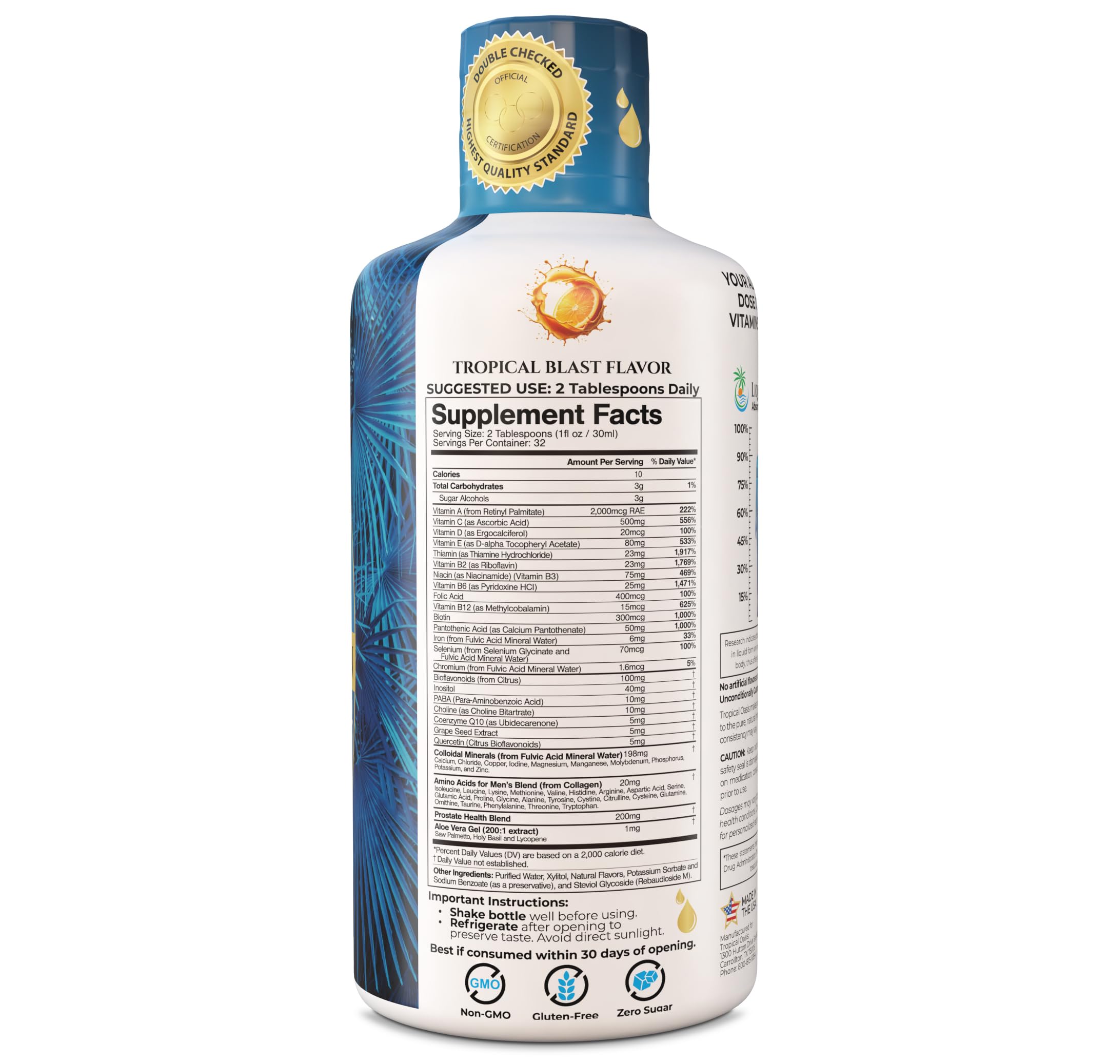 Premium Liquid Multivitamin for Men | Sugar Free Men’s Multi-Vitamin | 100+ Vitamins, Minerals & Amino Acids to Support Muscle, Heart, Brain Health & Energy | 98% Absorption Rate | Non-GMO | 32 Serv