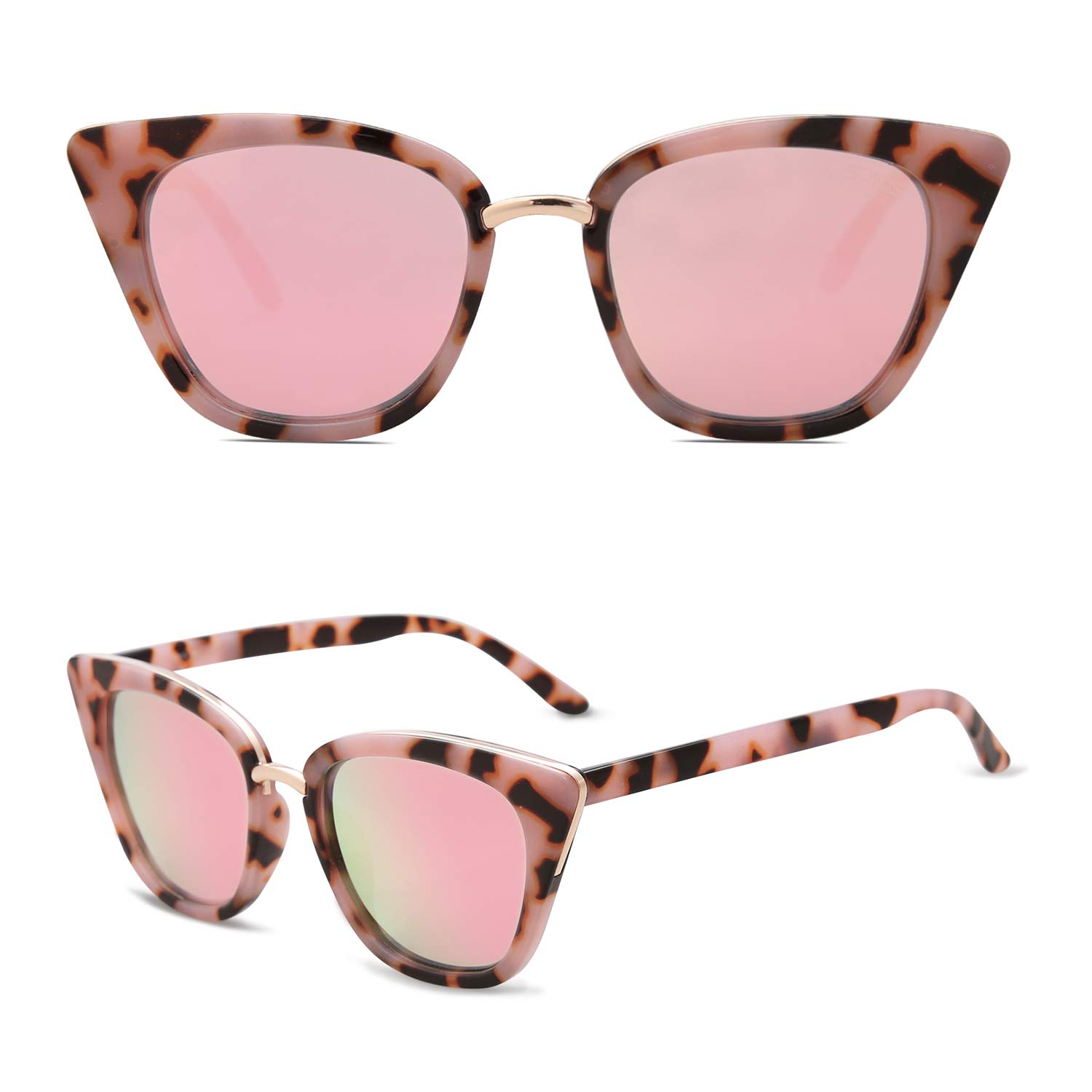 SOJOS Cat Eye Designer Sunglasses Fashion UV400 Protection Glasses SJ2052 with Pink Tortoise Frame/Pink Mirrored Lens