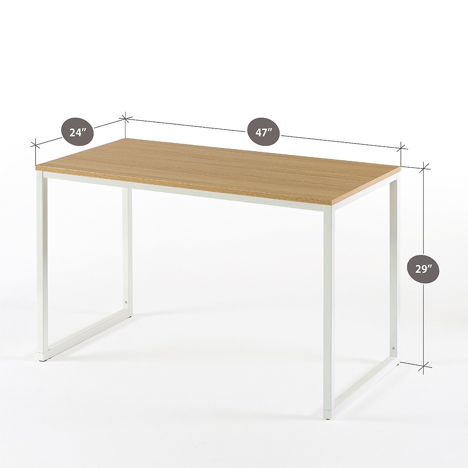 ZINUS Jennifer 47 Inch Computer Workstation, Office Desk - White Frame & Natural Top