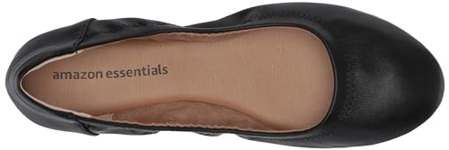 Amazon Essentials Women's Belice Ballet Flat, Black Faux Leather, 6