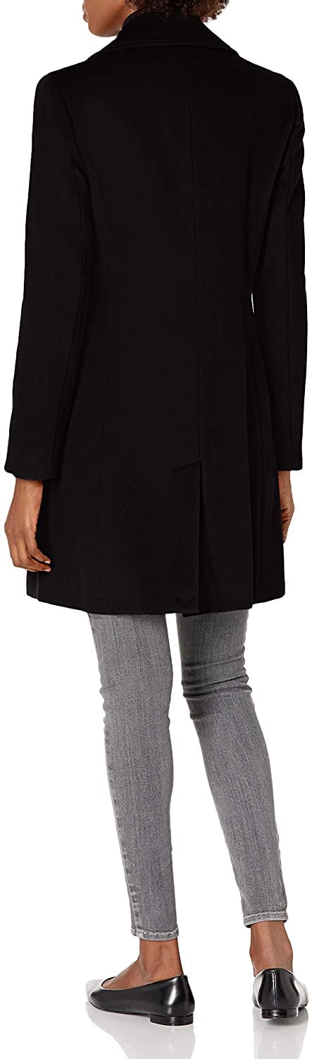 Calvin Klein Women's Classic Cashmere Wool Blend Coat, Deep Black, 14