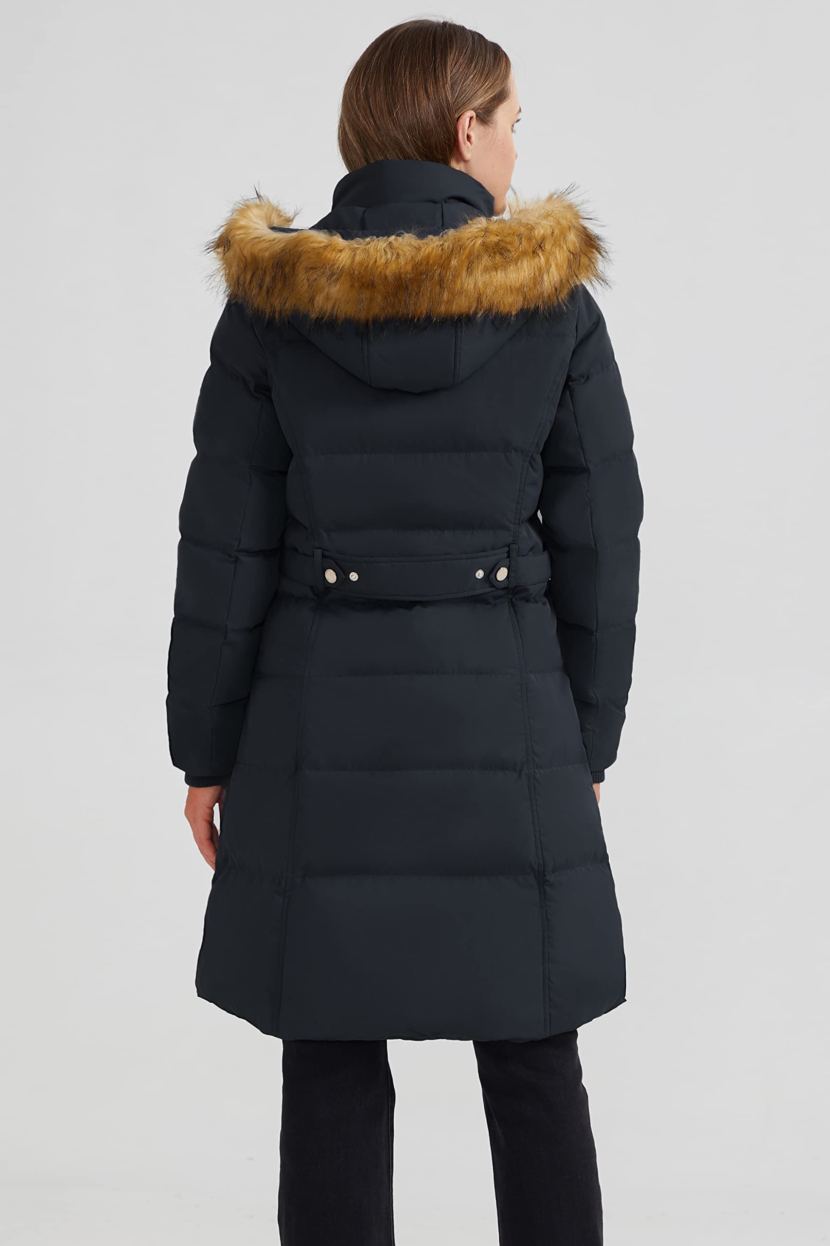 Orolay Women's Puffer Down Coat Winter Warm Jacket with Faux Fur Trim Hood Black X-Large