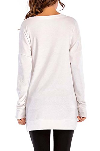 8sanlione Womens Long Sleeve Casual Crew Neck Pullover Loose Sweatshirt Tunic Tops T-Shirt(XX-Large/US 20,White)