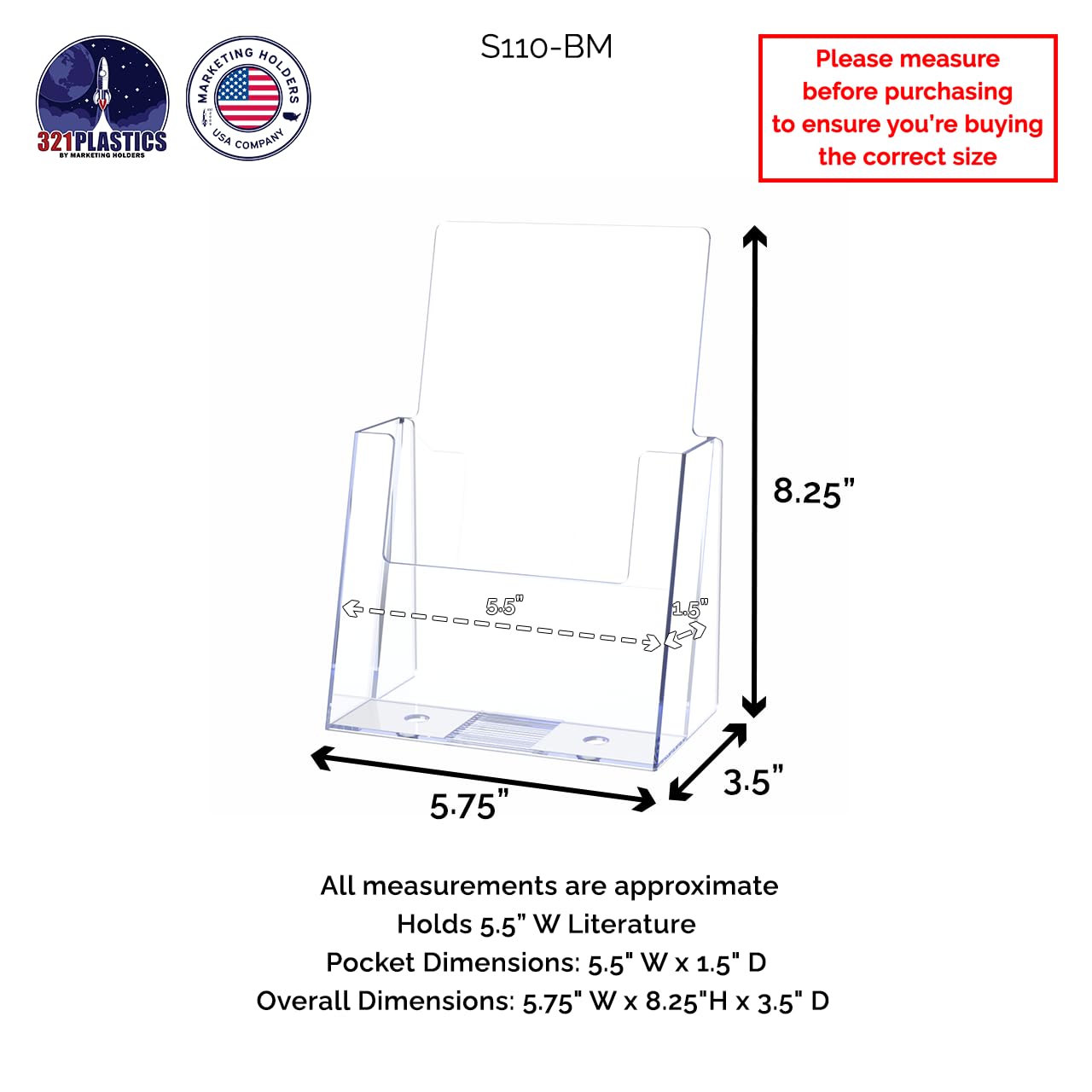 Marketing Holders 2 Pack Brochure Holder for 5.5" Bifolds Clear Acrylic Countertop Literature Organizer Space Saving Slant Back Booklet Dispenser for Trade Shows Expos and Conventions