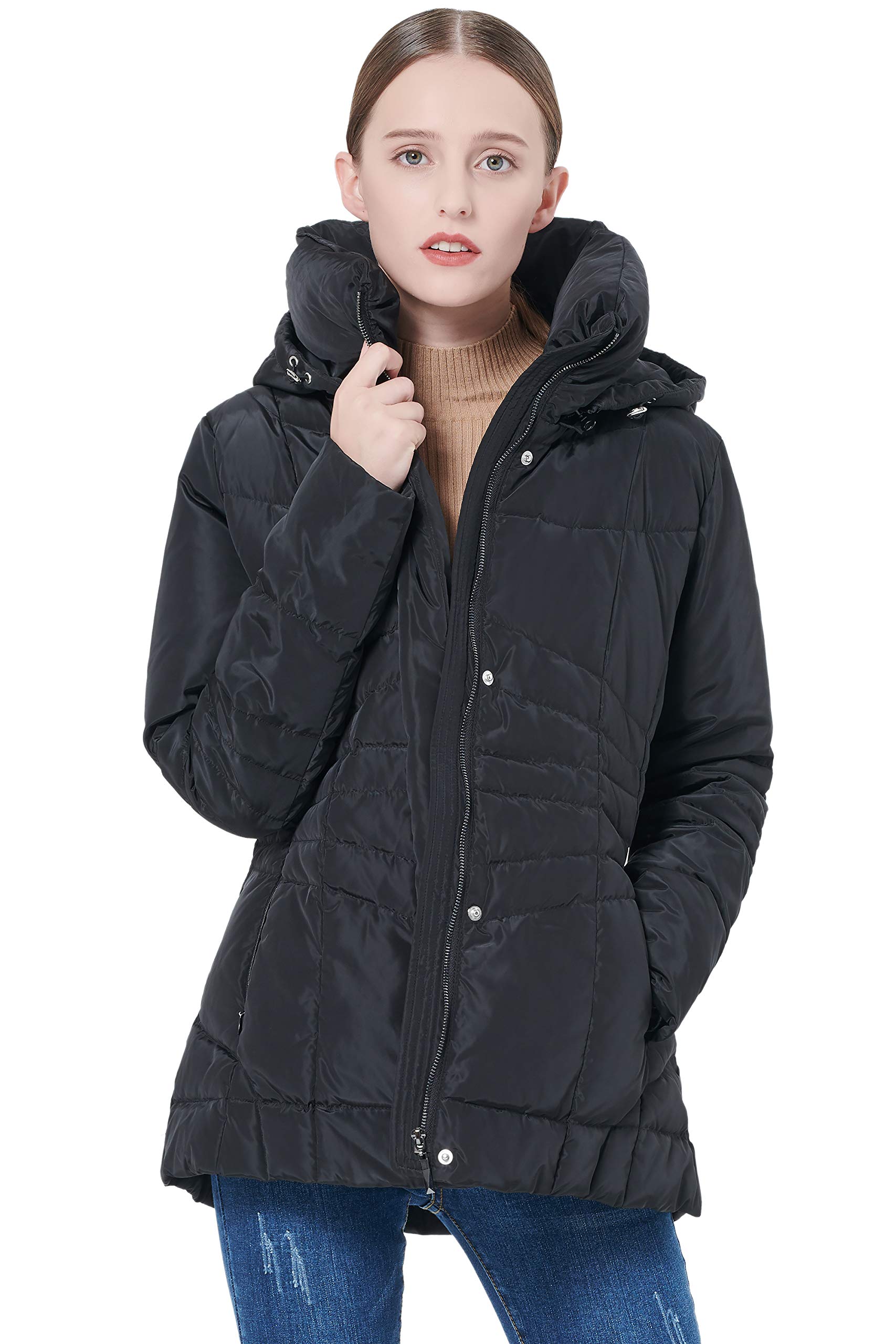Orolay Women's Warm Winter Down Coat Hooded Puffer Jacket Black XL