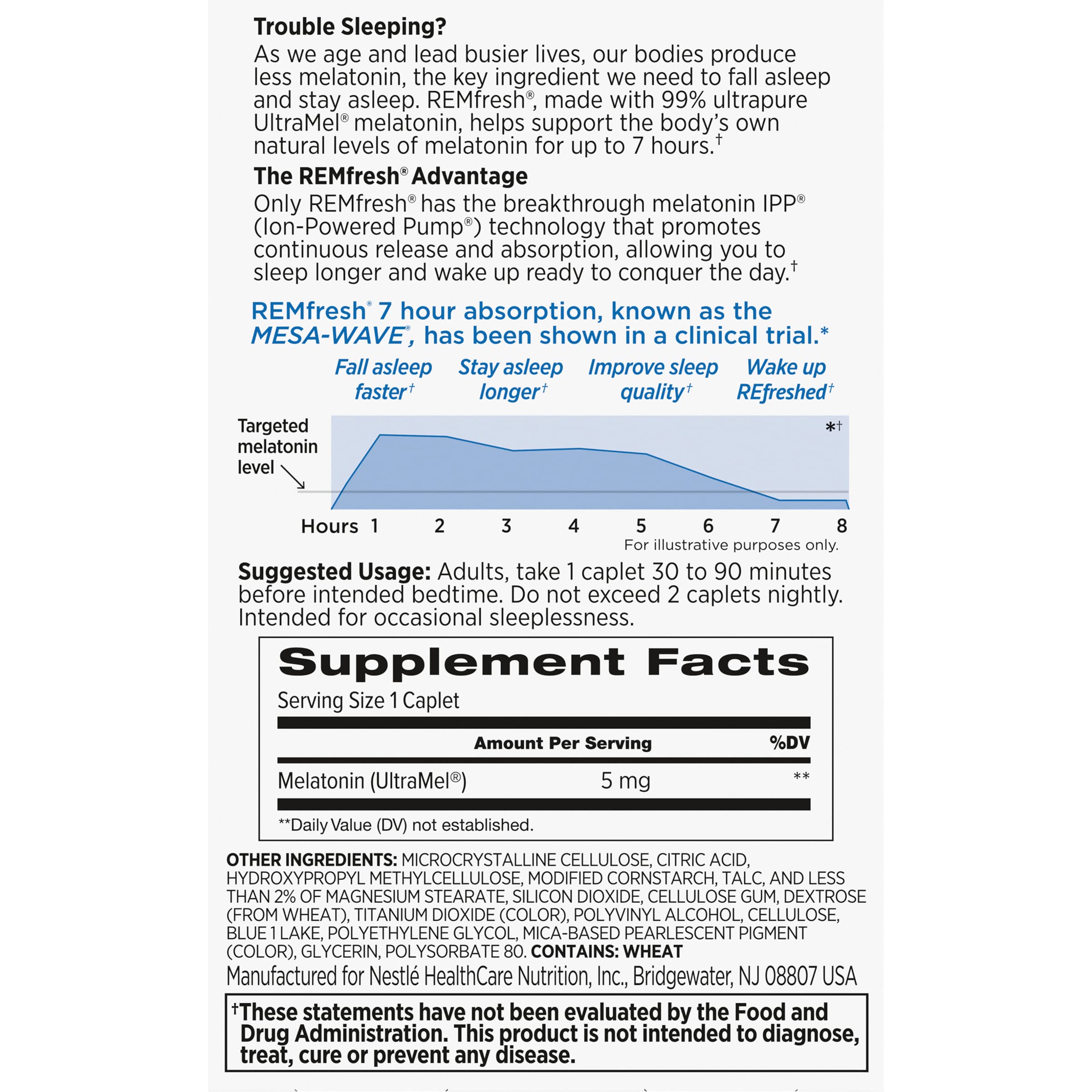 REMfresh Extra Strength 5mg Melatonin Sleep Aid Supplement (36 Caplet) | Sleep Supports Immune Function | #1 Doctor Recommended | Pharmaceutical-Grade, Ultrapure Melatonin