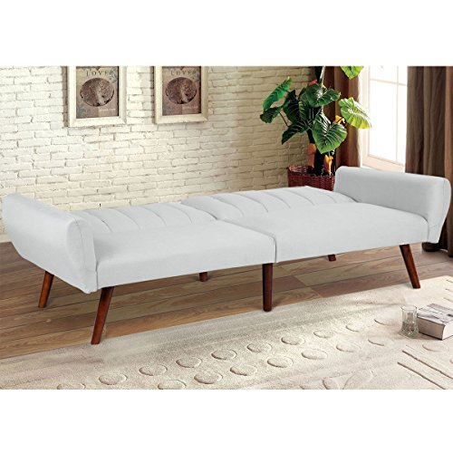Giantex Futon Sofa Bed Folding Couch Convertible Mattress Premium Linen Upholstery and Wooden Legs (Gray)