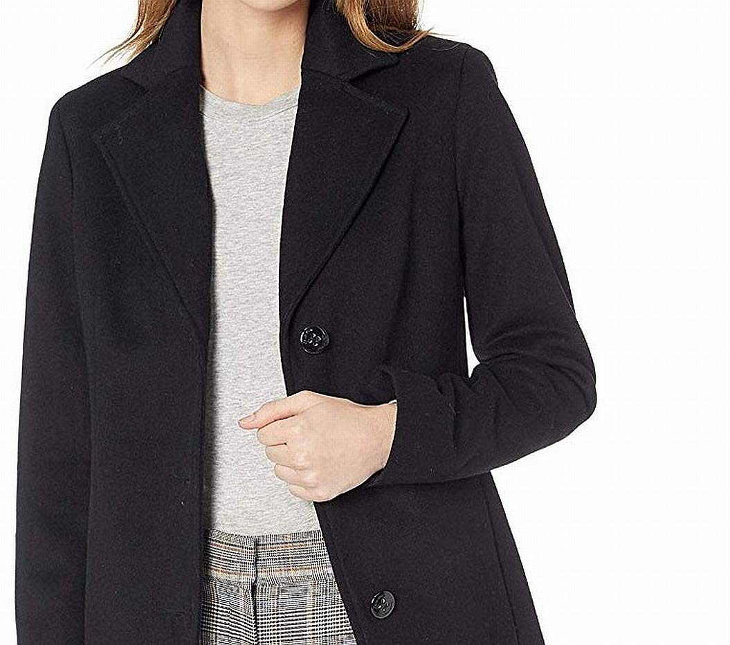 Calvin Klein Women's Classic Cashmere Wool Blend Coat, Deep Black, 14