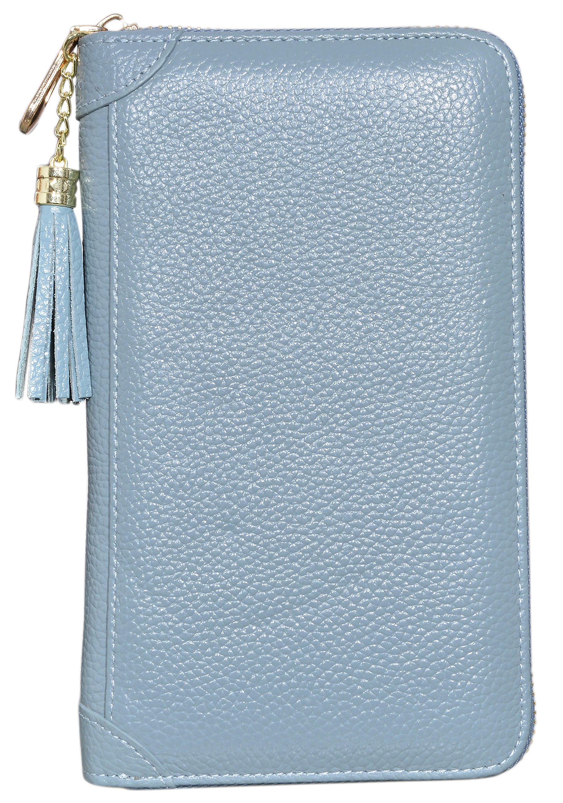 Easyoulife Credit Card Holder Wallet Womens Zipper Leather Case Purse RFID Blocking (Light Blue)
