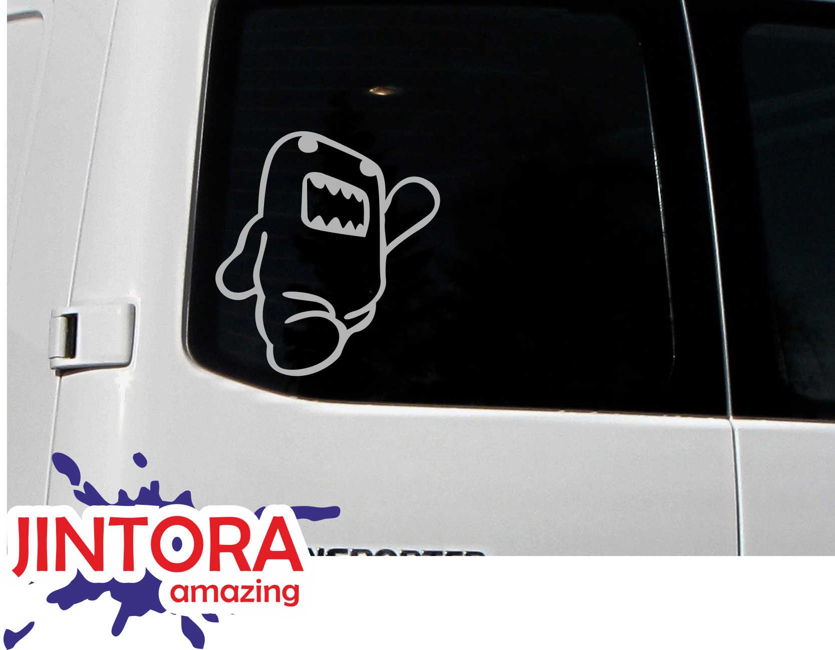 JINTORA Sticker - Decal - JDM - Die Cut - Domo Kun in Progress - Fish - 107x99 mm - JDM - Die Cut - Car - Truck - Bus - Window - Laptop - Coach - Rear Window - Grey