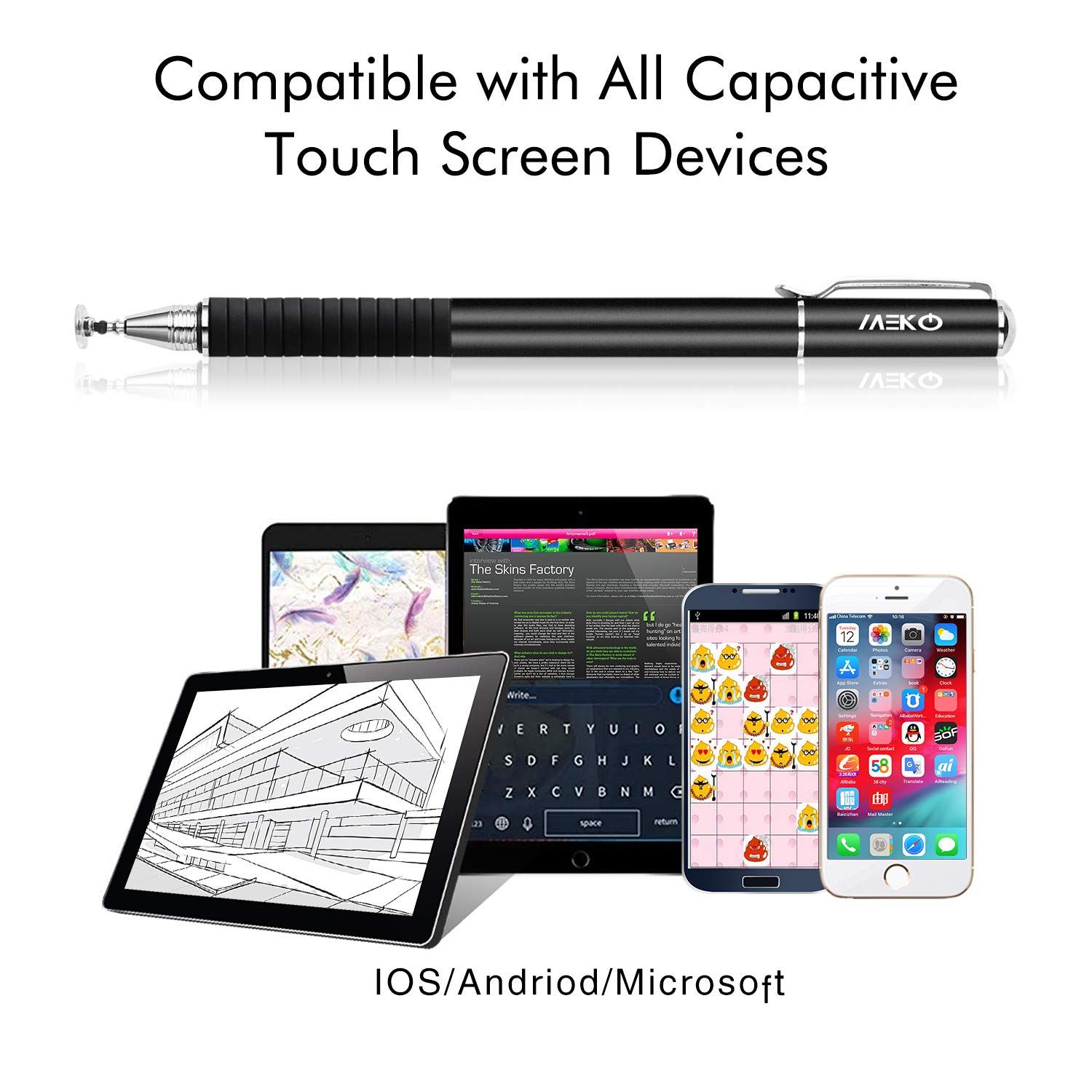 MEKO 2-in-1 Stylus Precision Disc Styli Touch Screen Pen with 3 Replaceable Tips for iPads, Tablets, iPhones, Smartphones, Samsung Galaxy Note/Tab (Black)