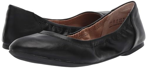Amazon Essentials Women's Belice Ballet Flat, Black Faux Leather, 6