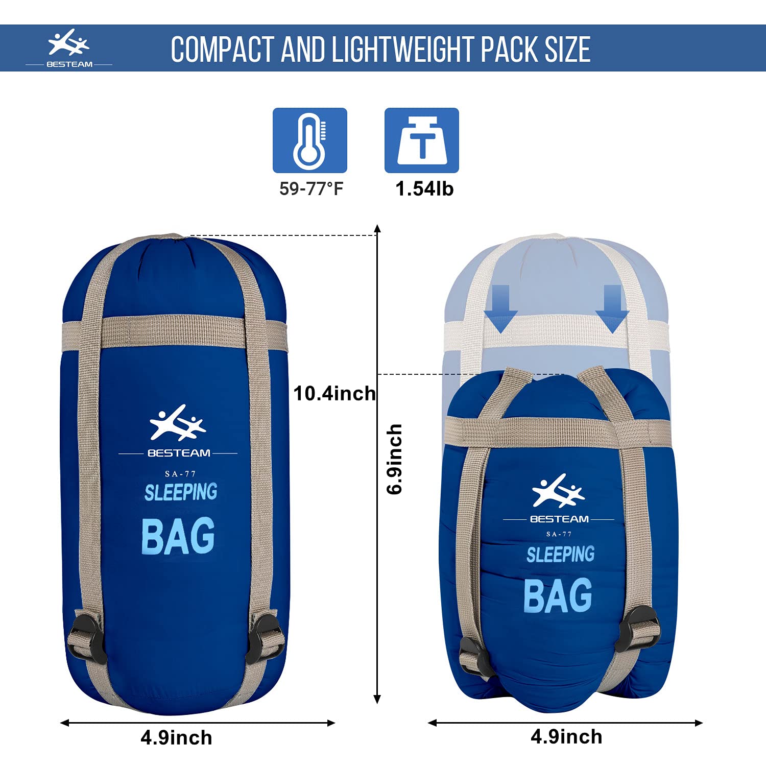 WERTYCITY Warm Weather Sleeping Bag - Portable Waterproof Compact Lightweight, Packable with Compression Sack for Kids Teens Adults Camping Backpacking Hiking(Dark Blue)