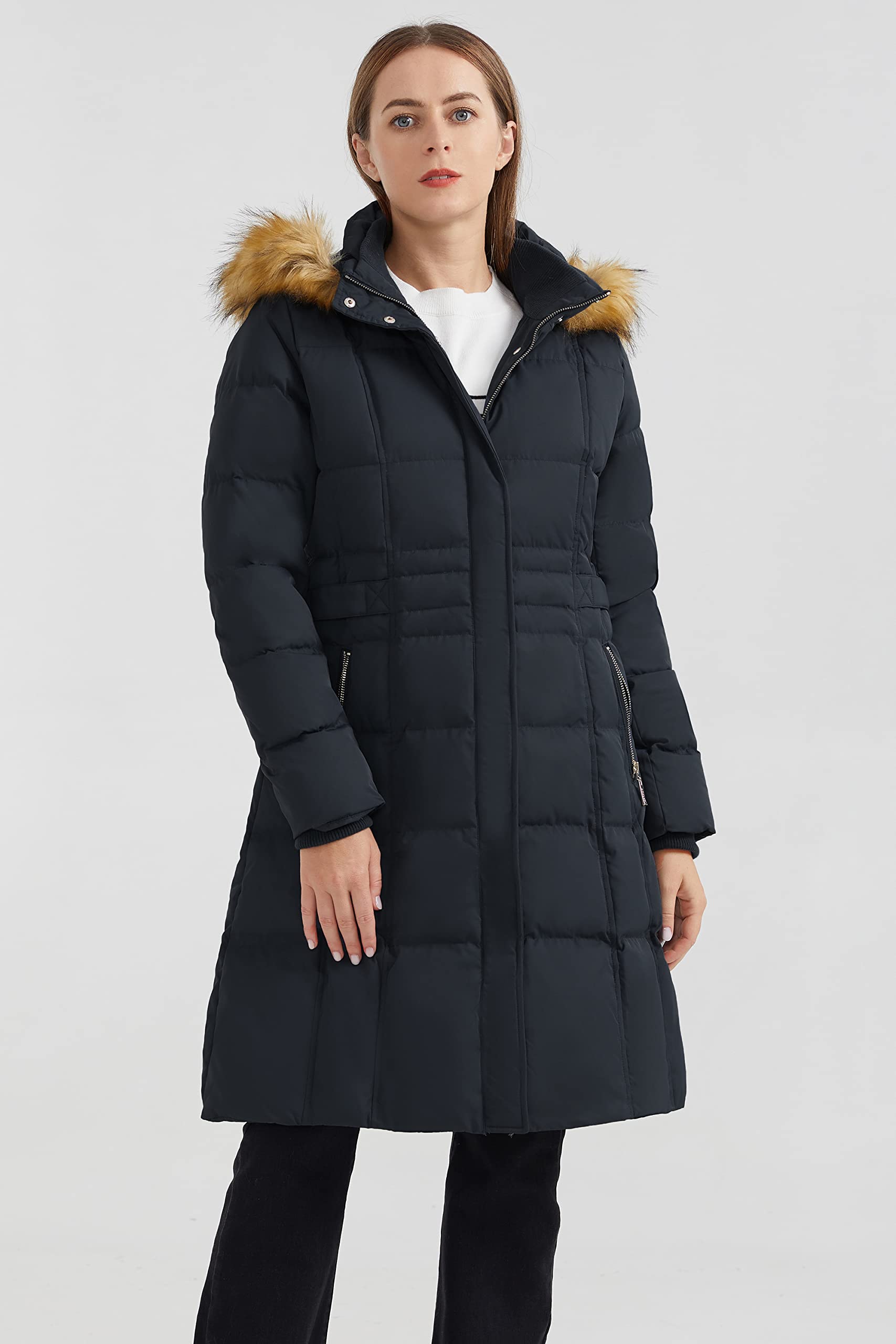 Orolay Women's Puffer Down Coat Winter Warm Jacket with Faux Fur Trim Hood Black X-Large