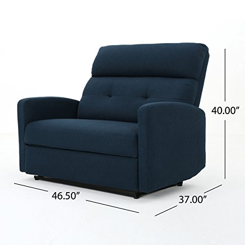 Christopher Knight Home GDFStudio Hana Plush Cushion Tufted Back Loveseat Recliner (Fabric/Navy Blue)., 37D x 46.5W x 40H in