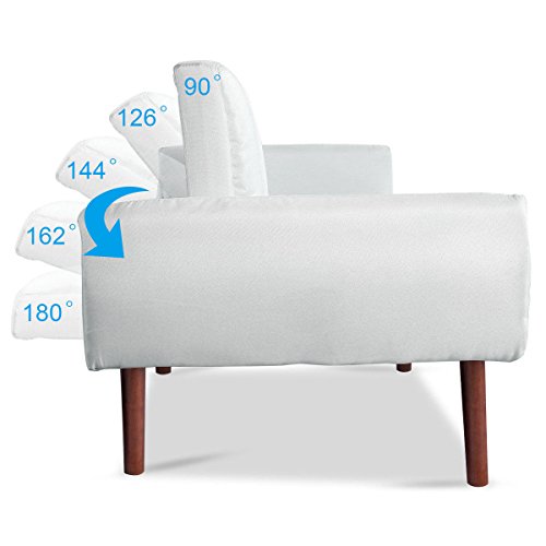 Giantex Futon Sofa Bed Folding Couch Convertible Mattress Premium Linen Upholstery and Wooden Legs (Gray)