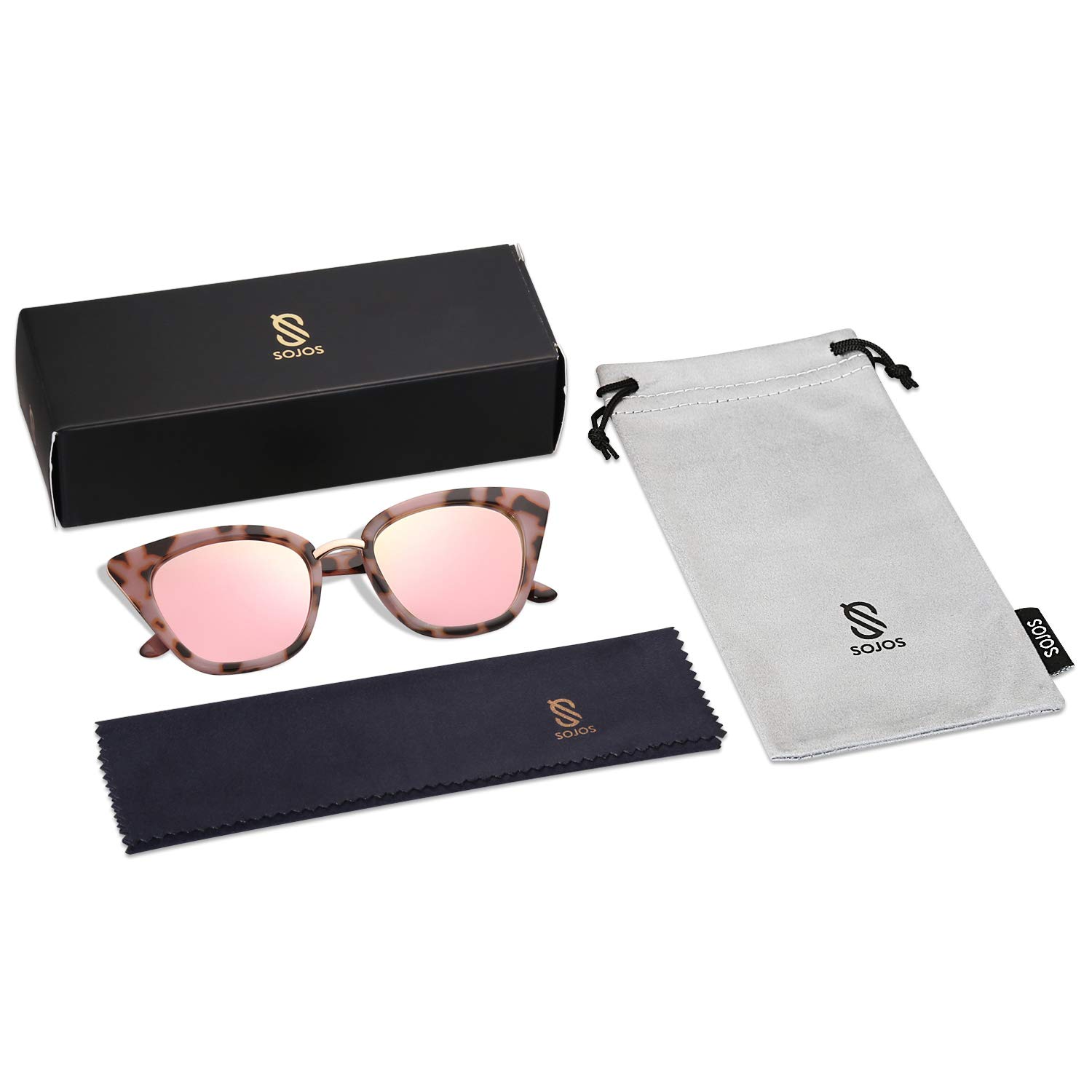 SOJOS Cat Eye Designer Sunglasses Fashion UV400 Protection Glasses SJ2052 with Pink Tortoise Frame/Pink Mirrored Lens
