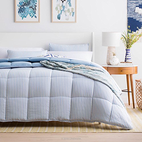 LINENSPA All Season Hypoallergenic Down Alternative Microfiber Comforter, King, Light Blue/White