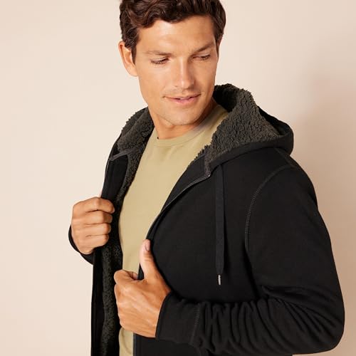 Amazon Essentials Hoodie For Men, Sherpa-Lined Full-Zip Fleece Sweatshirt, Medium, Black
