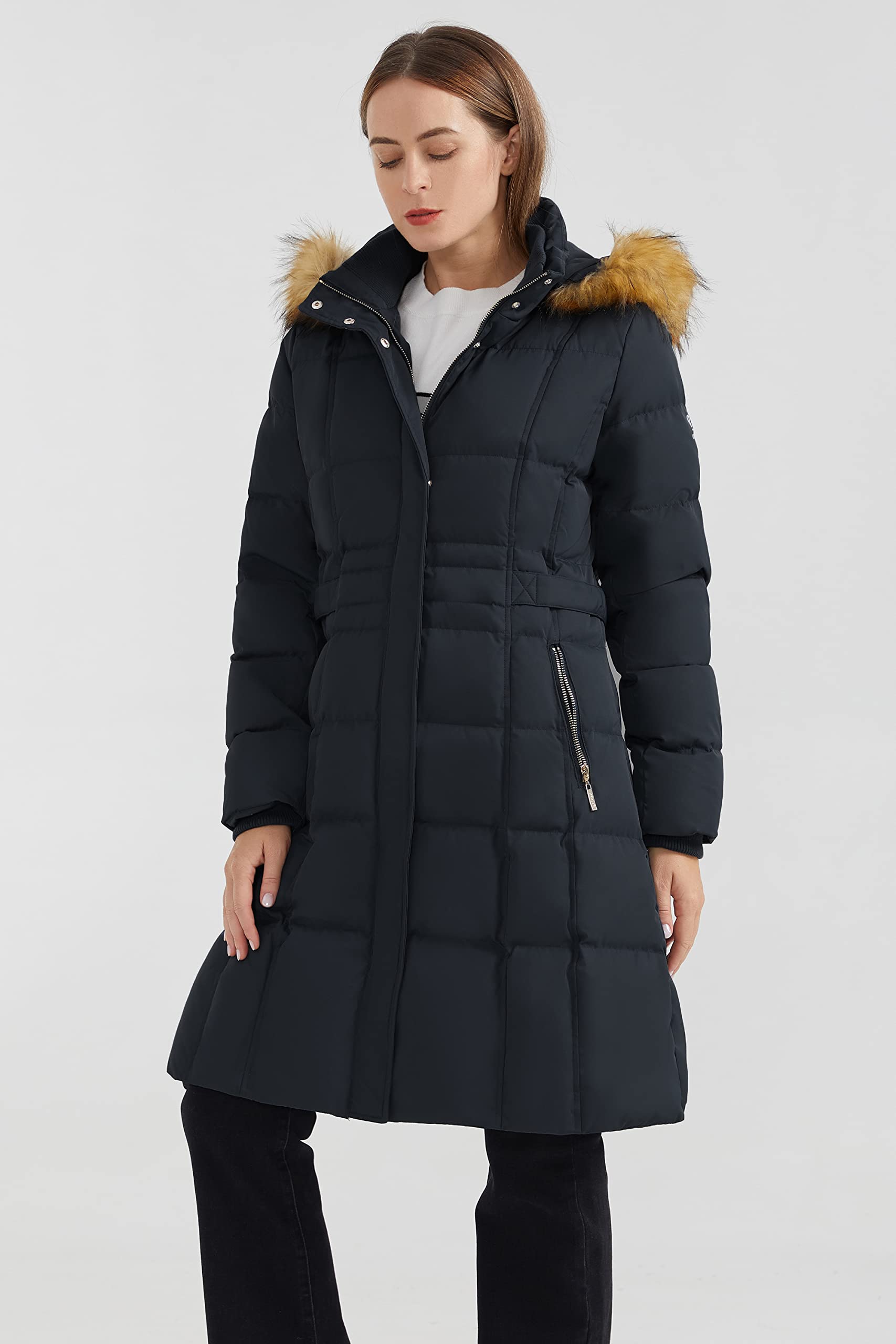 Orolay Women's Puffer Down Coat Winter Warm Jacket with Faux Fur Trim Hood Black X-Large