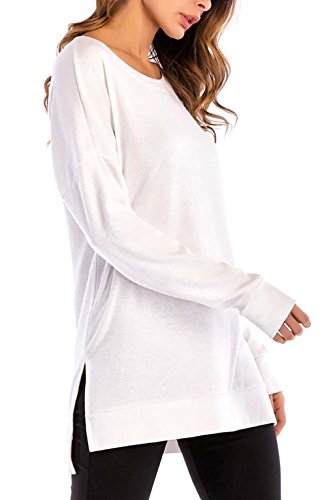 8sanlione Womens Long Sleeve Casual Crew Neck Pullover Loose Sweatshirt Tunic Tops T-Shirt(XX-Large/US 20,White)