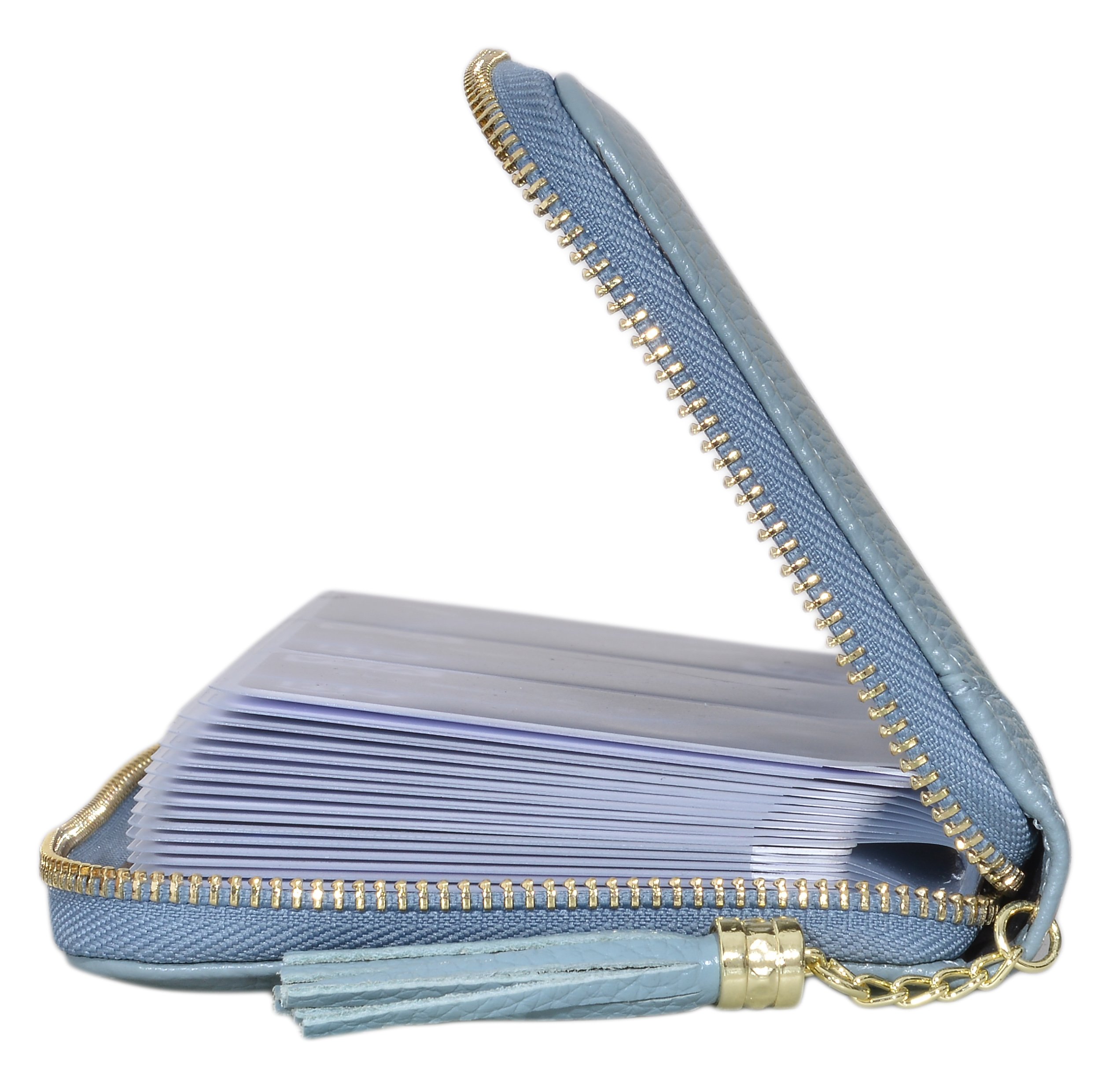 Easyoulife Credit Card Holder Wallet Womens Zipper Leather Case Purse RFID Blocking (Light Blue)