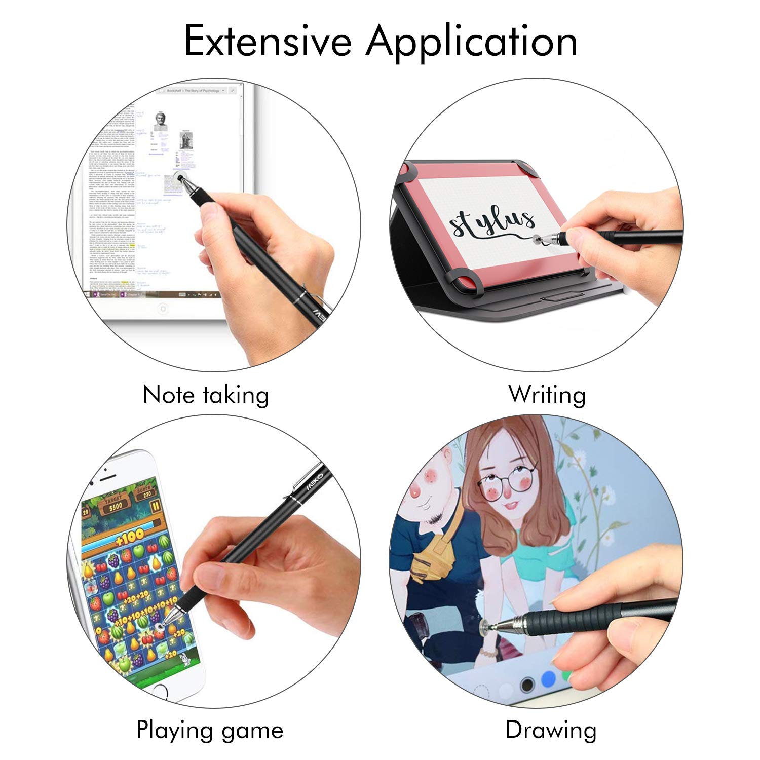 MEKO 2-in-1 Stylus Precision Disc Styli Touch Screen Pen with 3 Replaceable Tips for iPads, Tablets, iPhones, Smartphones, Samsung Galaxy Note/Tab (Black)