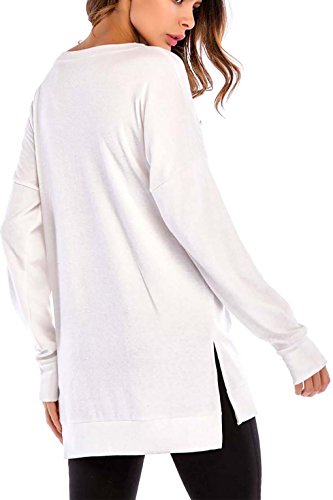 8sanlione Womens Long Sleeve Casual Crew Neck Pullover Loose Sweatshirt Tunic Tops T-Shirt(XX-Large/US 20,White)