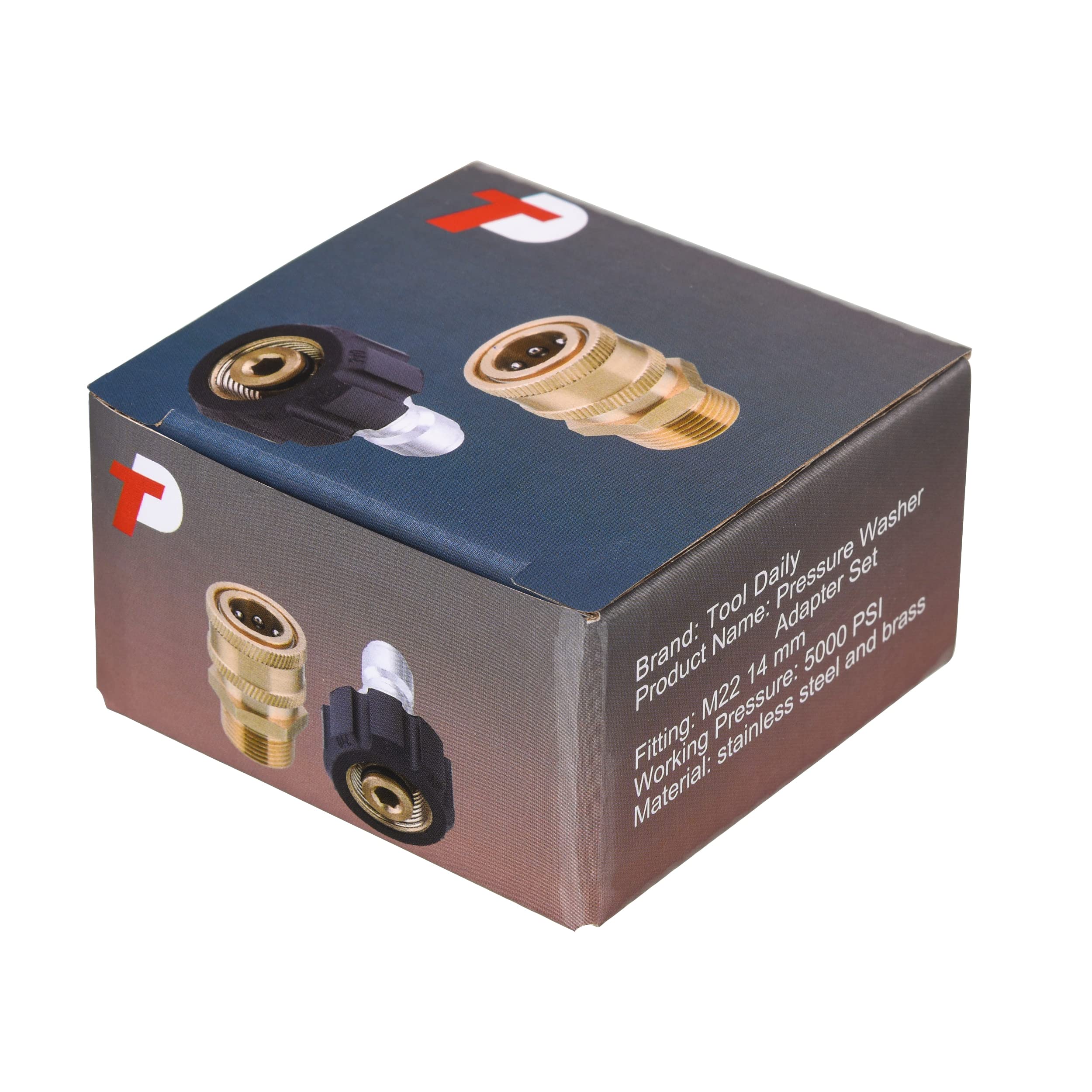 Tool Daily Pressure Washer Adapter Set, Quick Connect Kit, M22 14mm Swivel to M22 Metric Fitting, 5000 PSI