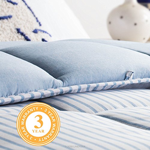 LINENSPA All Season Hypoallergenic Down Alternative Microfiber Comforter, King, Light Blue/White