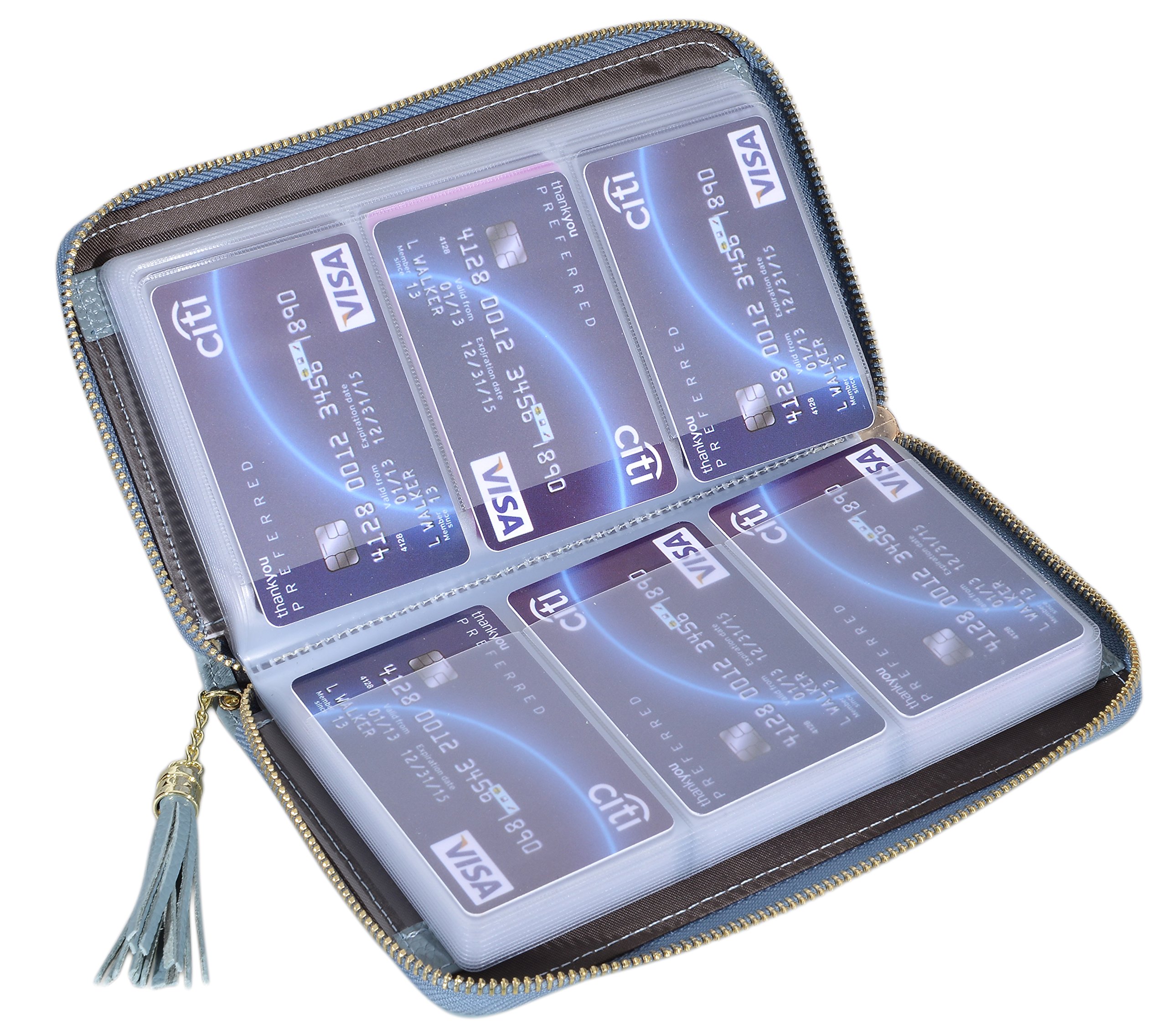 Easyoulife Credit Card Holder Wallet Womens Zipper Leather Case Purse RFID Blocking (Light Blue)