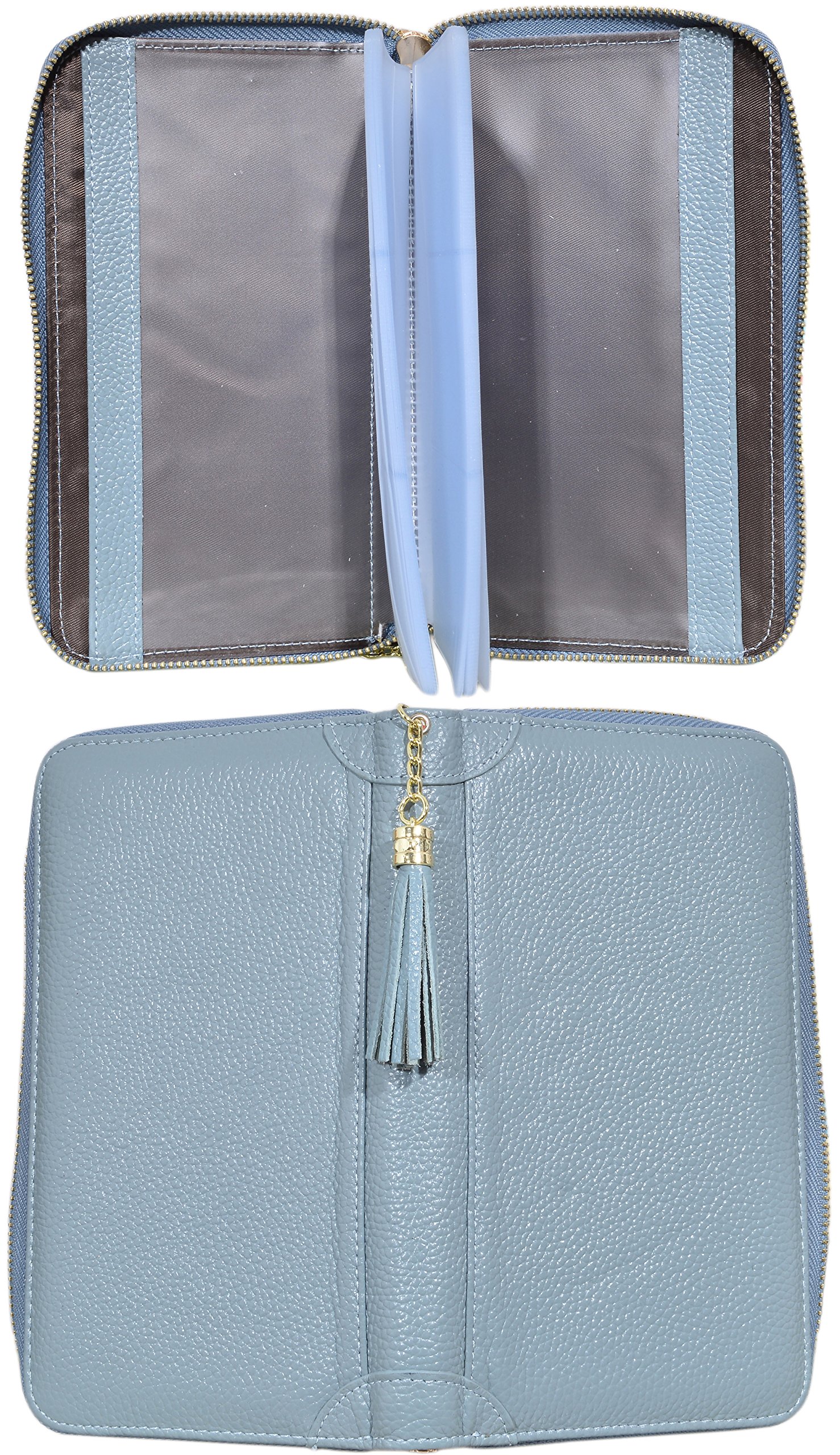 Easyoulife Credit Card Holder Wallet Womens Zipper Leather Case Purse RFID Blocking (Light Blue)
