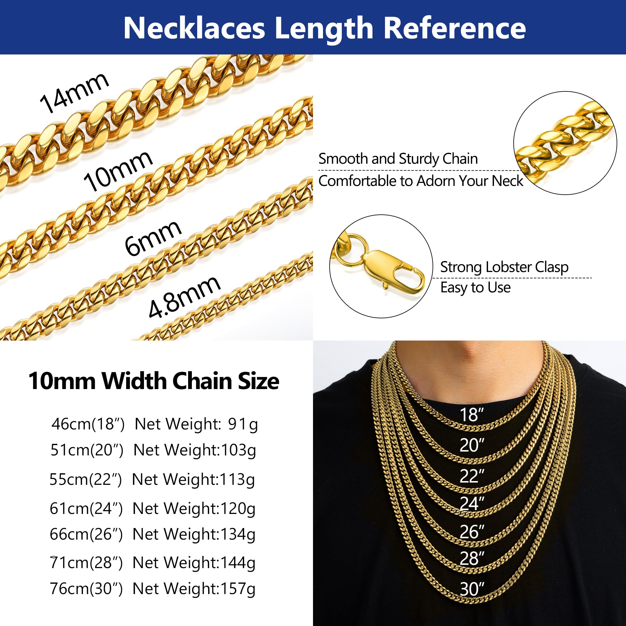 PROSTEEL Thick Chain Necklace Hip Hop Rapper 22 Inch 10mm Stainless Steel Big Cuban Link Neck Chain Mens Gold Chains for Men