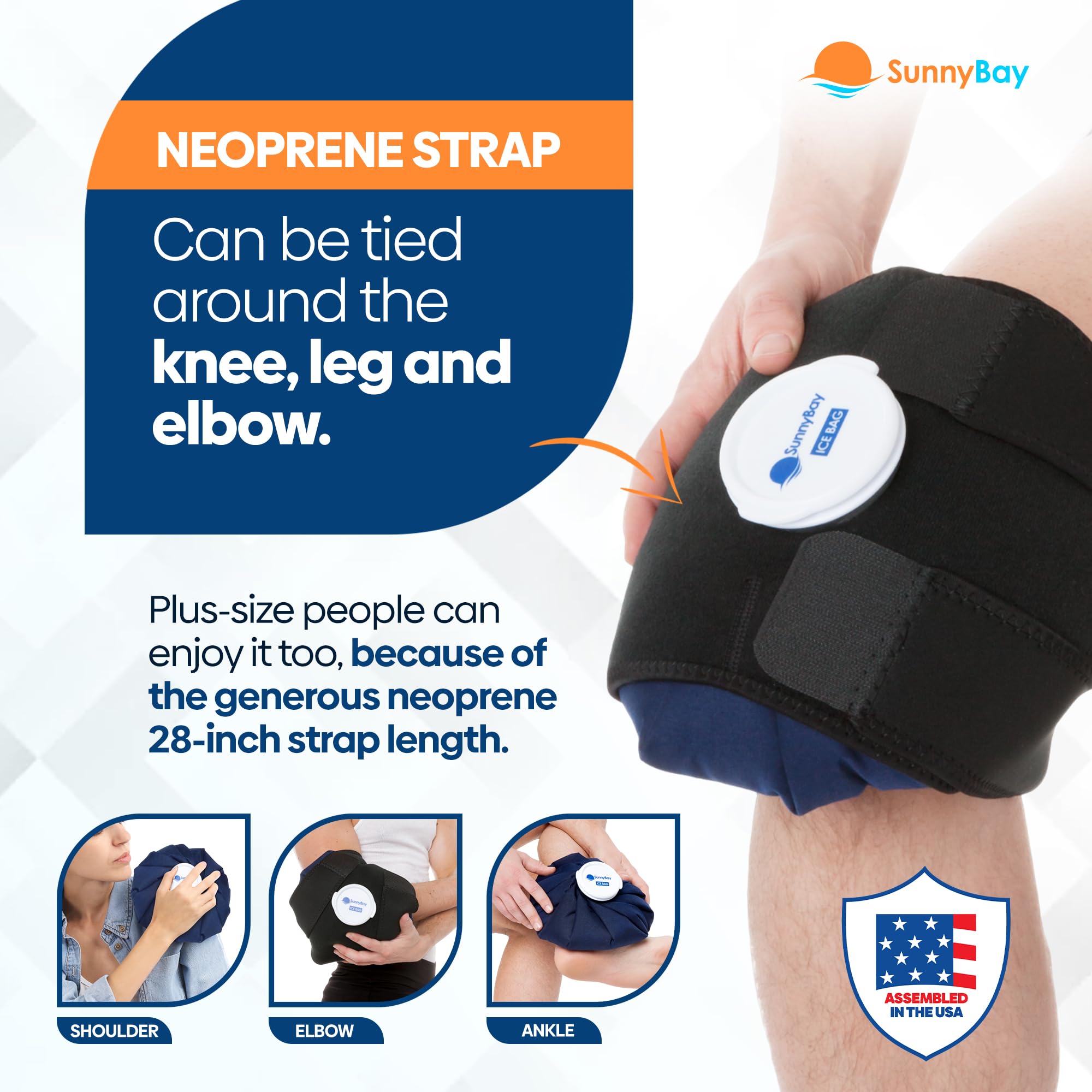 SunnyBay Refillable 11 in Ice Bag with 28 in Strap - Reusable Washable Medical Icing Pack - for Ankle, Knee, Neck, Shoulder Injuries- Cold Therapy Muscle Pain Relief