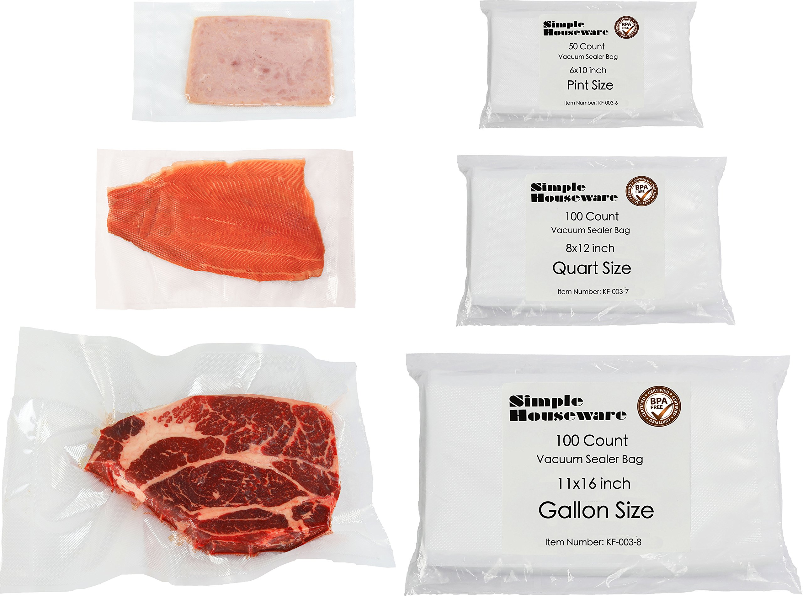 Simple Houseware Precut Vacuum Sealer Bags 50 Count Pint 6" x 10" for Food Storage, BPA Free