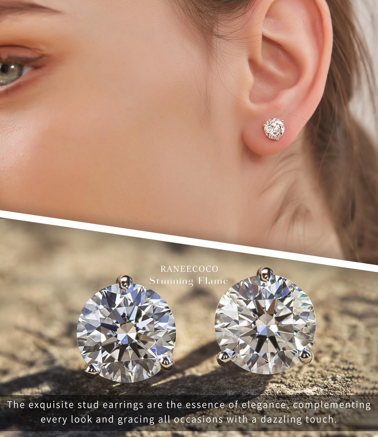 "STUNNING FLAME" 18K Gold Plated Silver Brilliant Cut Simulated Diamond Cubic Zirconia Stud Earrings(white-gold-plated-silver, 0.9)