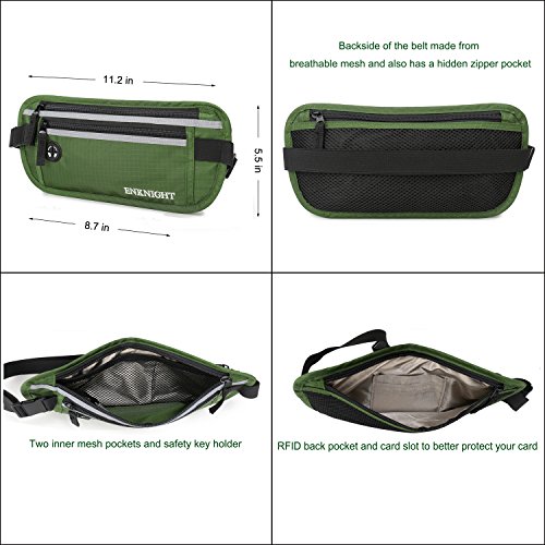 ENKNIGHT Big RFID Money Belt for Travel Running Waist Pack Fanny Pack Green