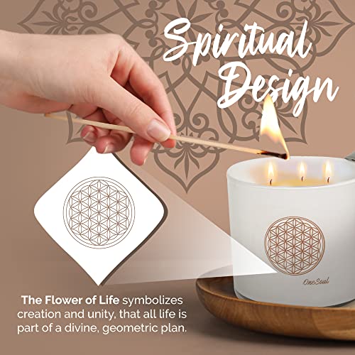Large Exotic Spiced Vanilla Candle, Scented Candles for Home, Hand-Poured Aromatherapy 3 Wick Candle for Gift with Flower of Life Design, 50-Hour Burn Time, 14oz OneSoul Collection