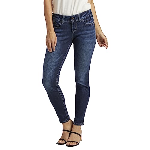 Silver Jeans Co. Women's Suki Mid Rise Curvy Fit Skinny Jeans, Dark Rinse Shade, 29W x 29L