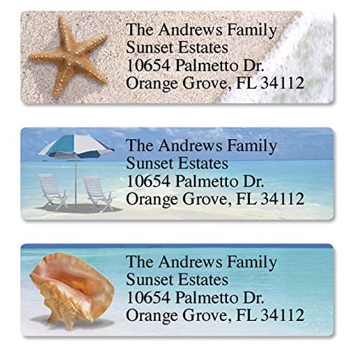 Colorful Images Calm Seas Beach Small Classic Return Address Mailing Labels, Personalized with Name & Address, Set of 240 Self Adhesive, Easy Peel Flat Label Sheets, ā
x 2", 3 Designs
