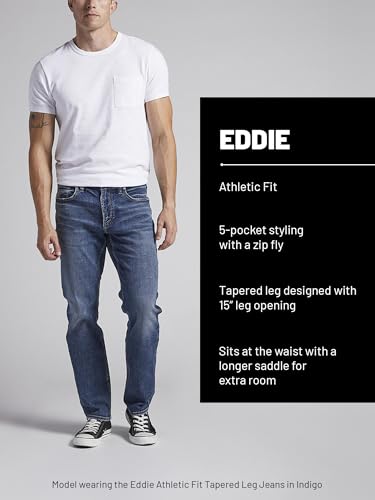 Silver Jeans Co. Men's Eddie Athletic Fit Tapered Leg Jeans, Rinse Wash, 36W x 30L