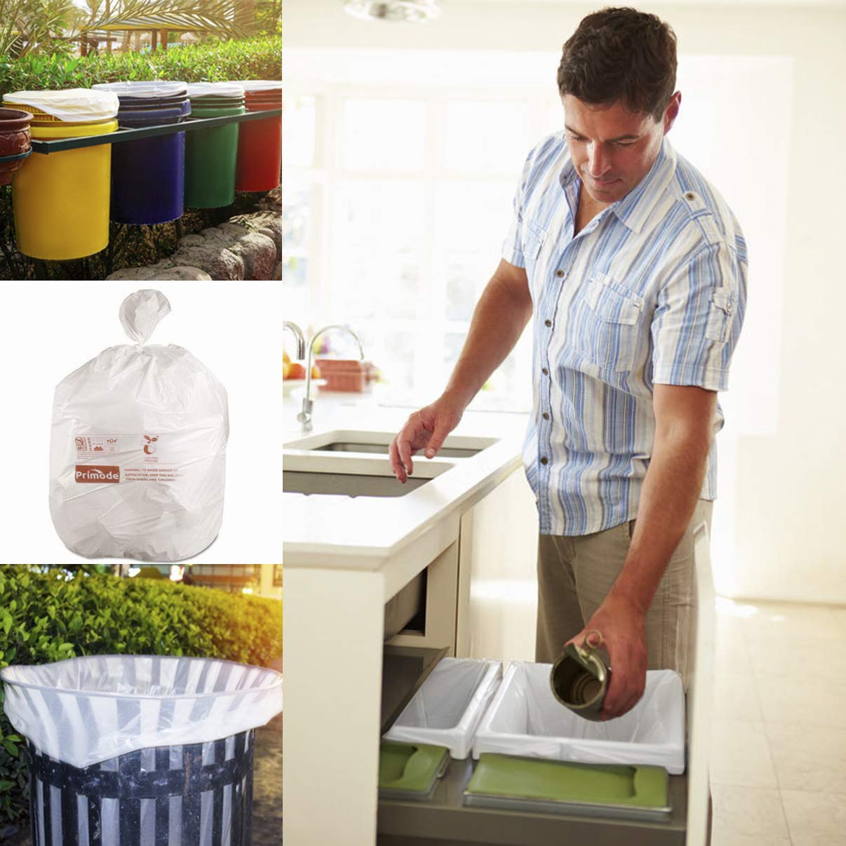 Primode Compostable Bags, 13 Gallon Food Scraps Yard Waste Bags, 50 Count, Extra Thick 0.87 Mil. ASTMD6400 Compost Bags Small Kitchen Trash Bags, Certified By BPI And TÜV AUSTRIA