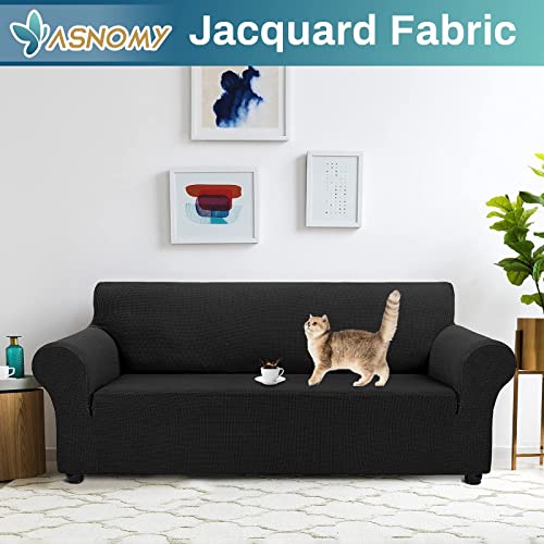 Asnomy Couch Covers for 3 Cushion Couch Stretch Sofa Covers Slipcovers, Pet Protector Furniture Covers for Dogs Cats Spandex Jacquard Fabric Small Checks(Large, Black)