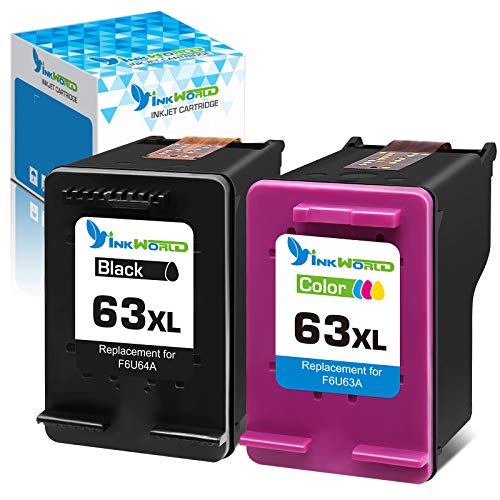 Inkworld Remanufactured 63XL Replacement for HP 63 Ink Cartridge Combo Pack for Envy 4520 3634 OfficeJet 3830 5252 4650 5258 4655 4652 5255 DeskJet 3636 1111 3630 1112 Printers (1 Black 1 Color)