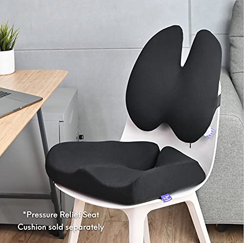 Cushion Lab Extra Dense Lumbar Pillow - Patented Ergonomic Multi-Region Firm Back Support for Lower Back Pain Relief - Lumbar Support Cushion w/Strap for Office Chair, Car, Sofa, Plane - Black