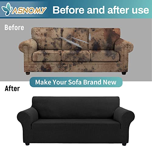 Asnomy Couch Covers for 3 Cushion Couch Stretch Sofa Covers Slipcovers, Pet Protector Furniture Covers for Dogs Cats Spandex Jacquard Fabric Small Checks(Large, Black)