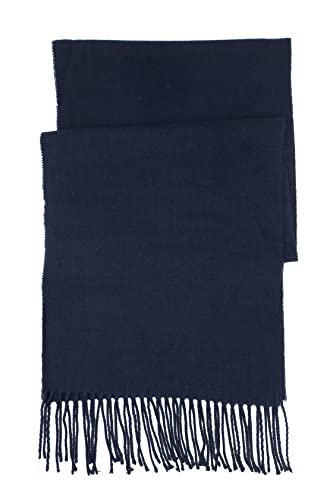 Achillea Solid Color Cashmere Feel Winter Scarf Unisex Soft & Warm Plain Scarf (Navy)