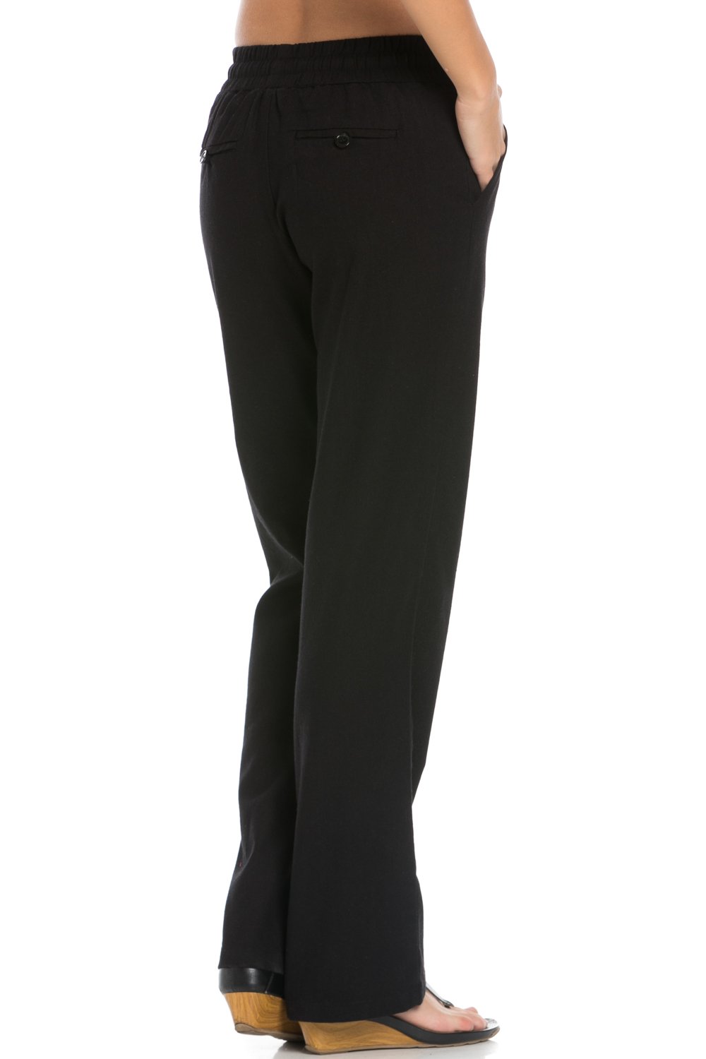 Poplooks Women's Comfy Elastic Waistband Drawstring Linen Pants (XX-Large, Black)