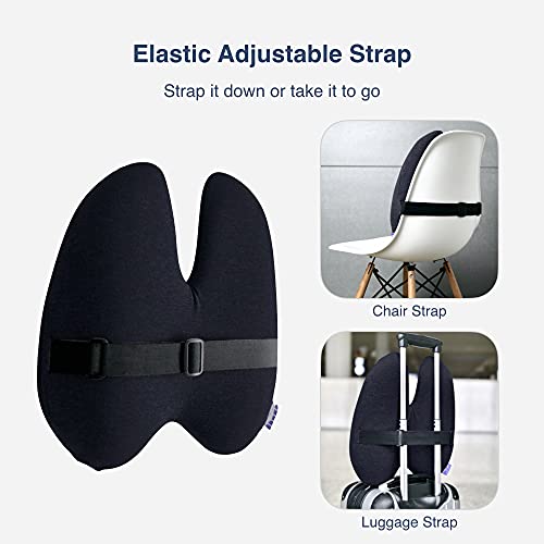 Cushion Lab Extra Dense Lumbar Pillow - Patented Ergonomic Multi-Region Firm Back Support for Lower Back Pain Relief - Lumbar Support Cushion w/Strap for Office Chair, Car, Sofa, Plane - Black